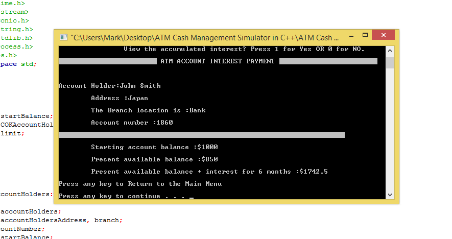 ATM Cash Management Simulator in C++ Free Source Code | SourceCodester